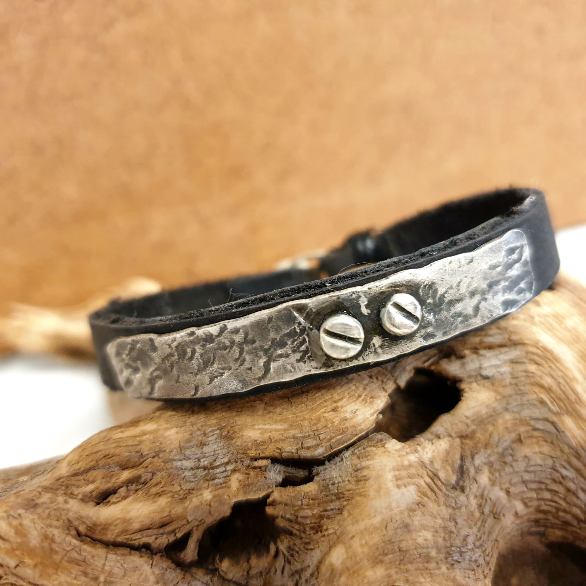 Leather Silver Man Bracelet, Rustic Man Bracelet, Silver Man Bracelet ...