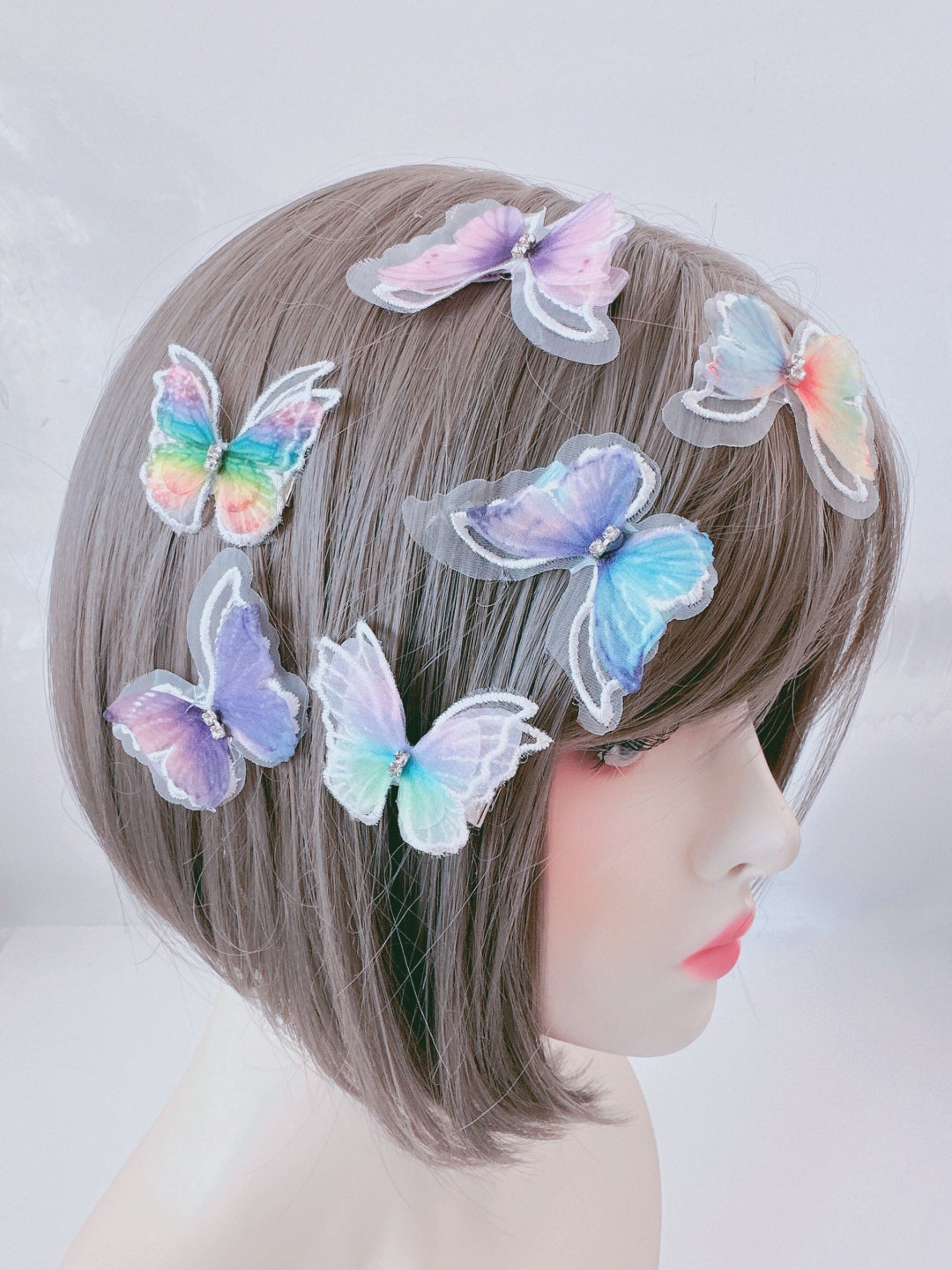 2 Women Girl Colorful Rainbow Gorgeous Butterfly Lace Wing Feather ...