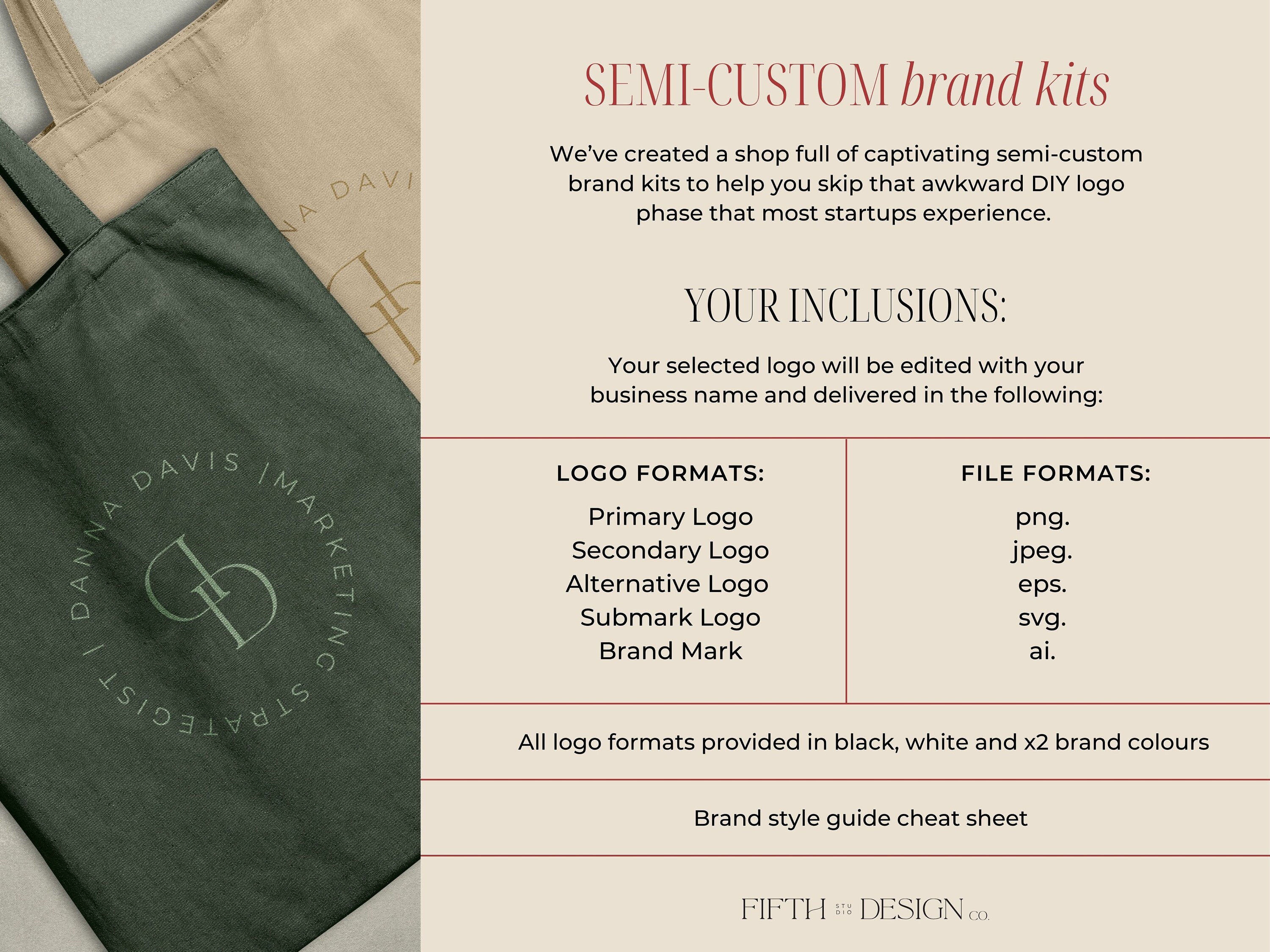 Semi-custom Brand Kit | Pre-made Branding | Modern Logo | Custom Logo ...