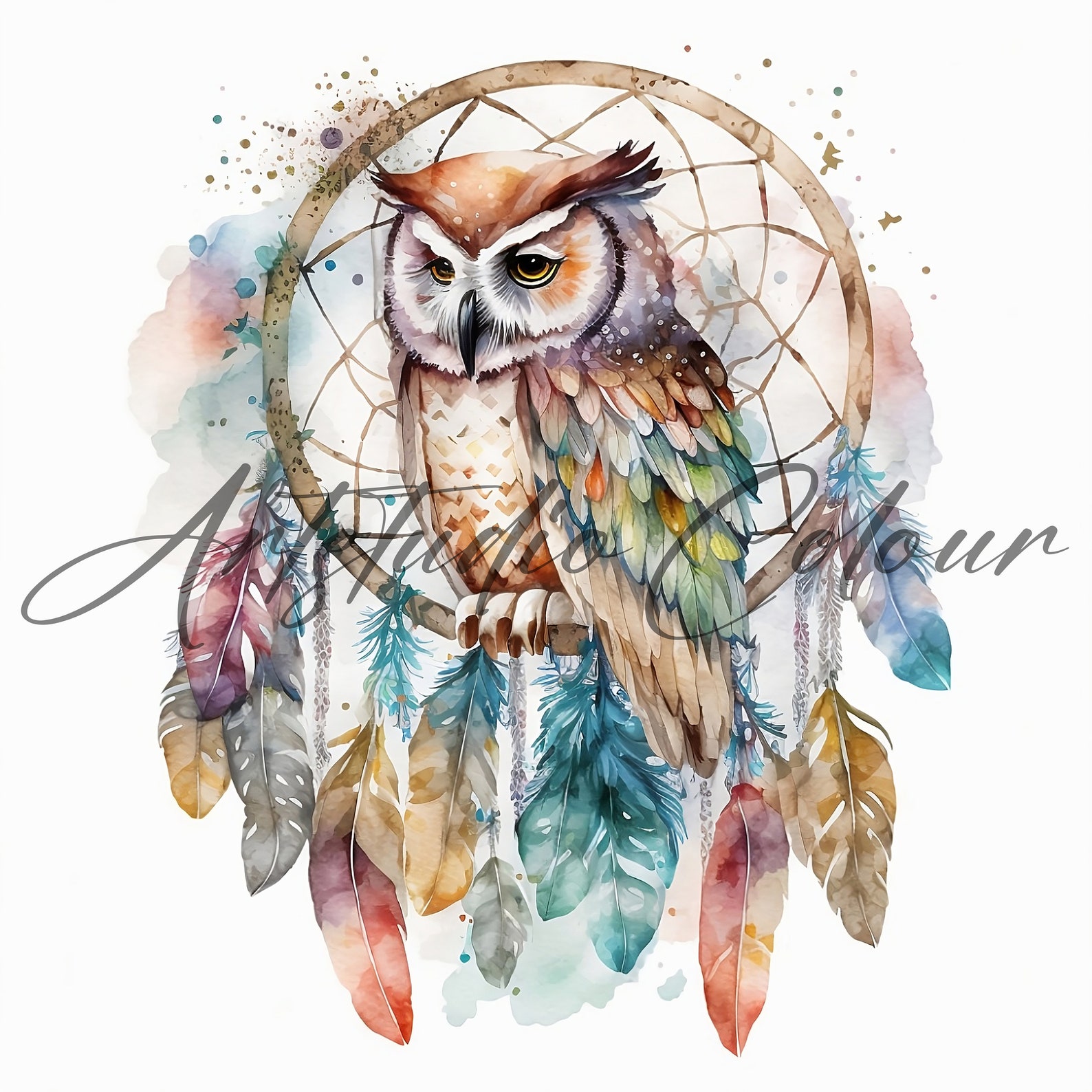 Boho Owl Clipart, 10 High Quality Jpgs, Digital Download, Watercolor ...