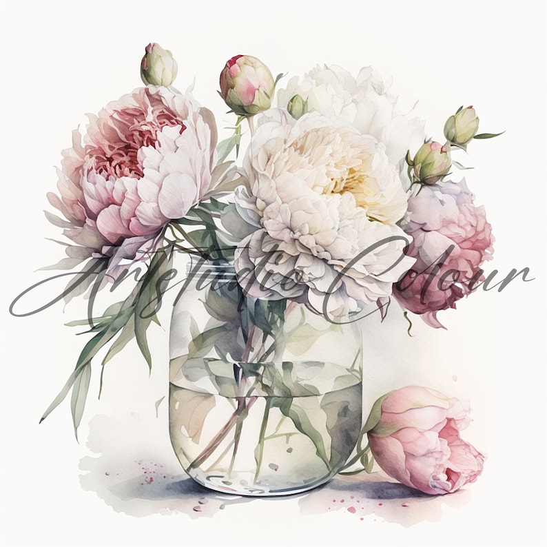 Vase of Piones Clipart, 10 High Quality Jpgs, Digital Download ...