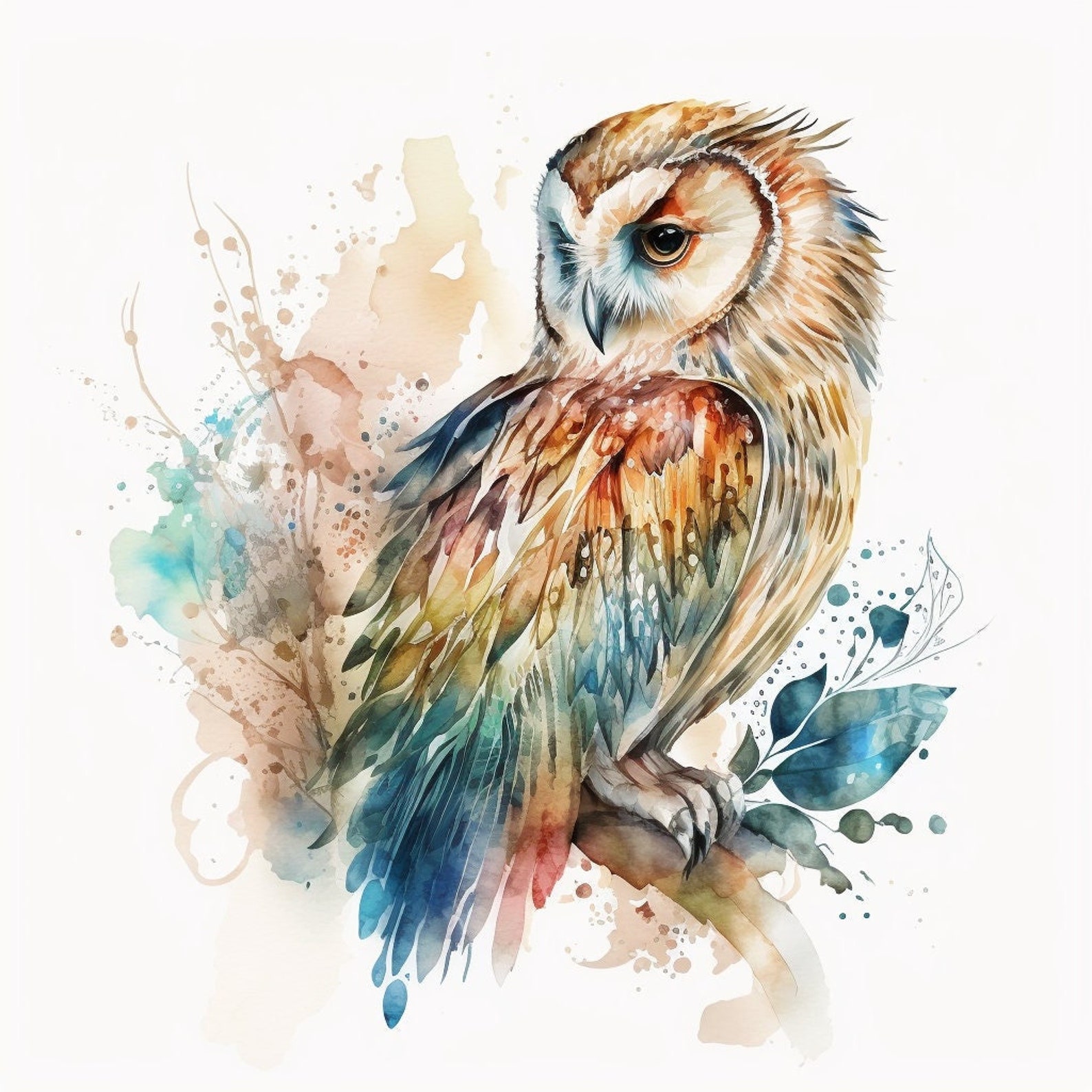 Boho Owl Clipart, 10 High Quality Jpgs, Digital Download, Watercolor ...