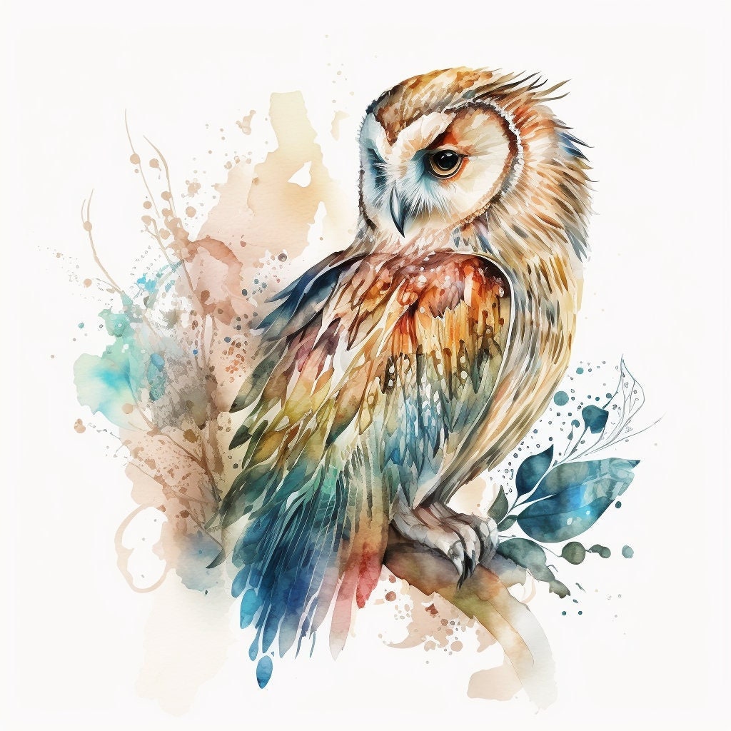 Boho Owl Clipart, 10 High Quality Jpgs, Digital Download, Watercolor ...