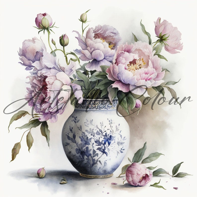 Vase of Piones Clipart, 10 High Quality Jpgs, Digital Download ...