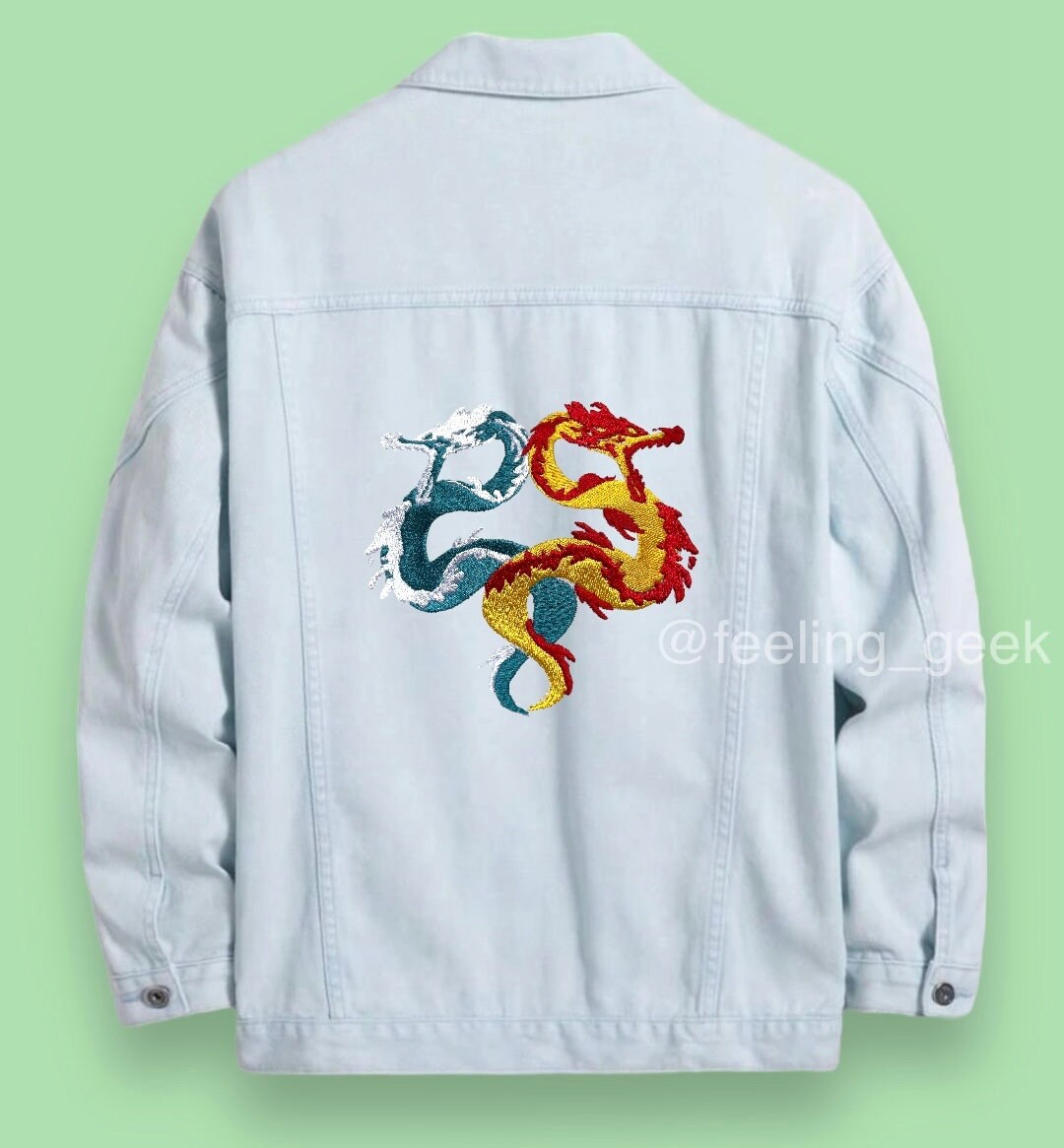 Demon Fighter Jacket Water and Fire Dragon Denim Jacket - Etsy