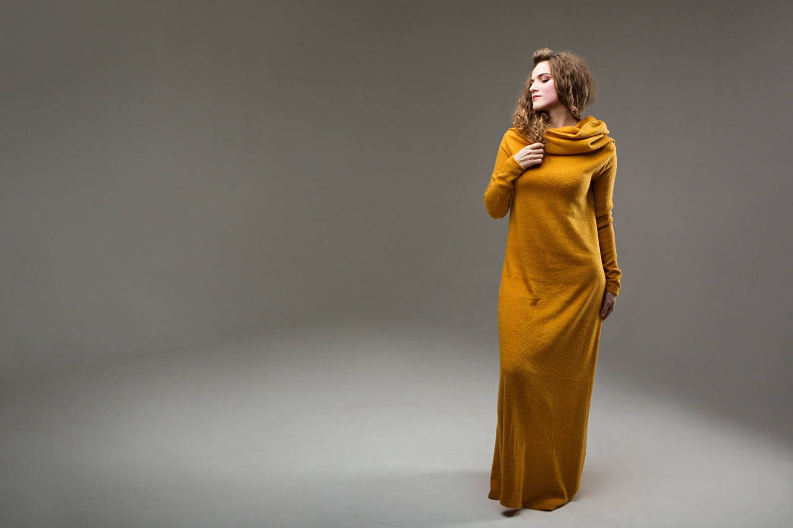 Warm Maxi Dress With Hood Yellow Winter Dress Warm Hooded - Etsy