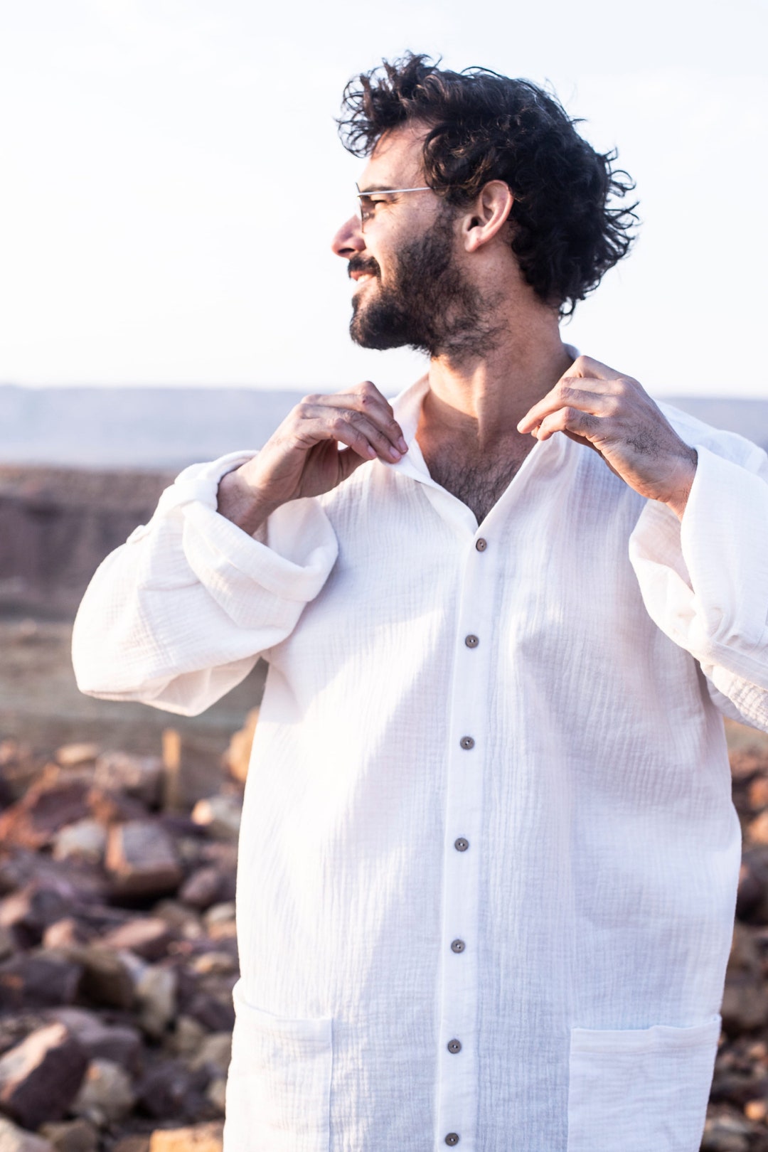 White Formal Muslin Blouse for Men, Cotton Summer Office Top ...