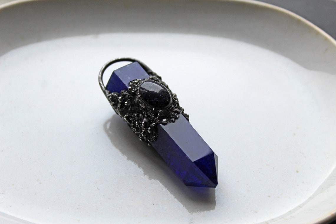 Glass Crystal Pendant Big Blue Crystal Occult Talisman on - Etsy