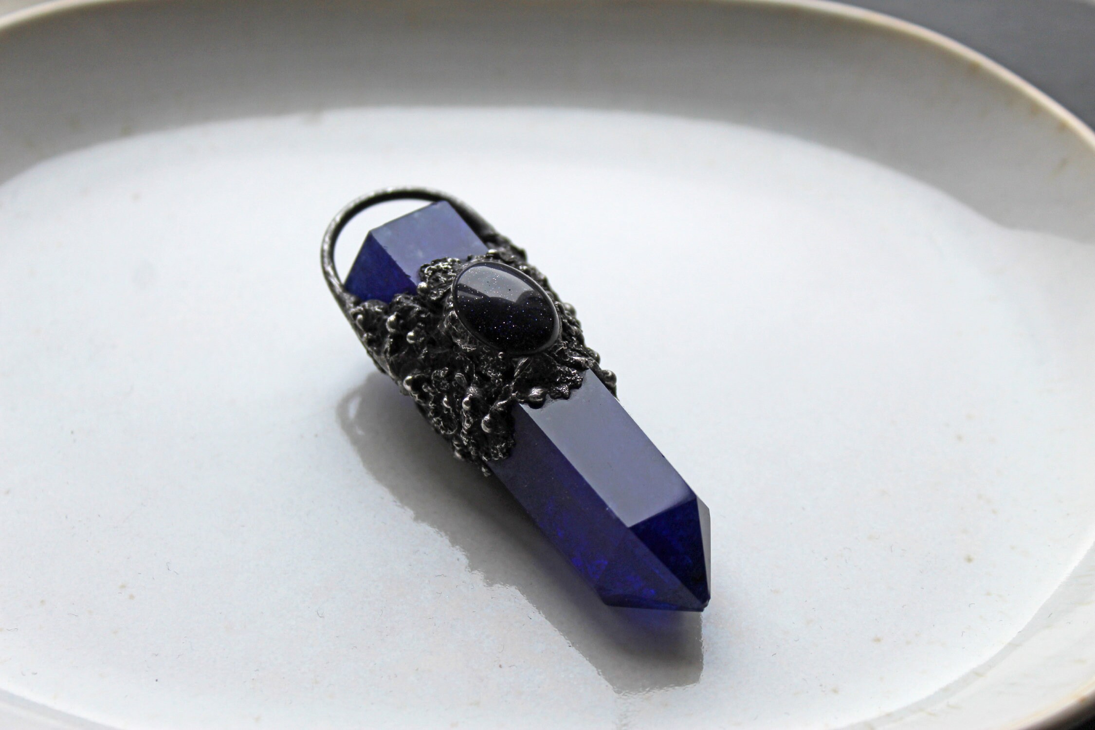 Glass Crystal Pendant Big Blue Crystal Occult Talisman on - Etsy