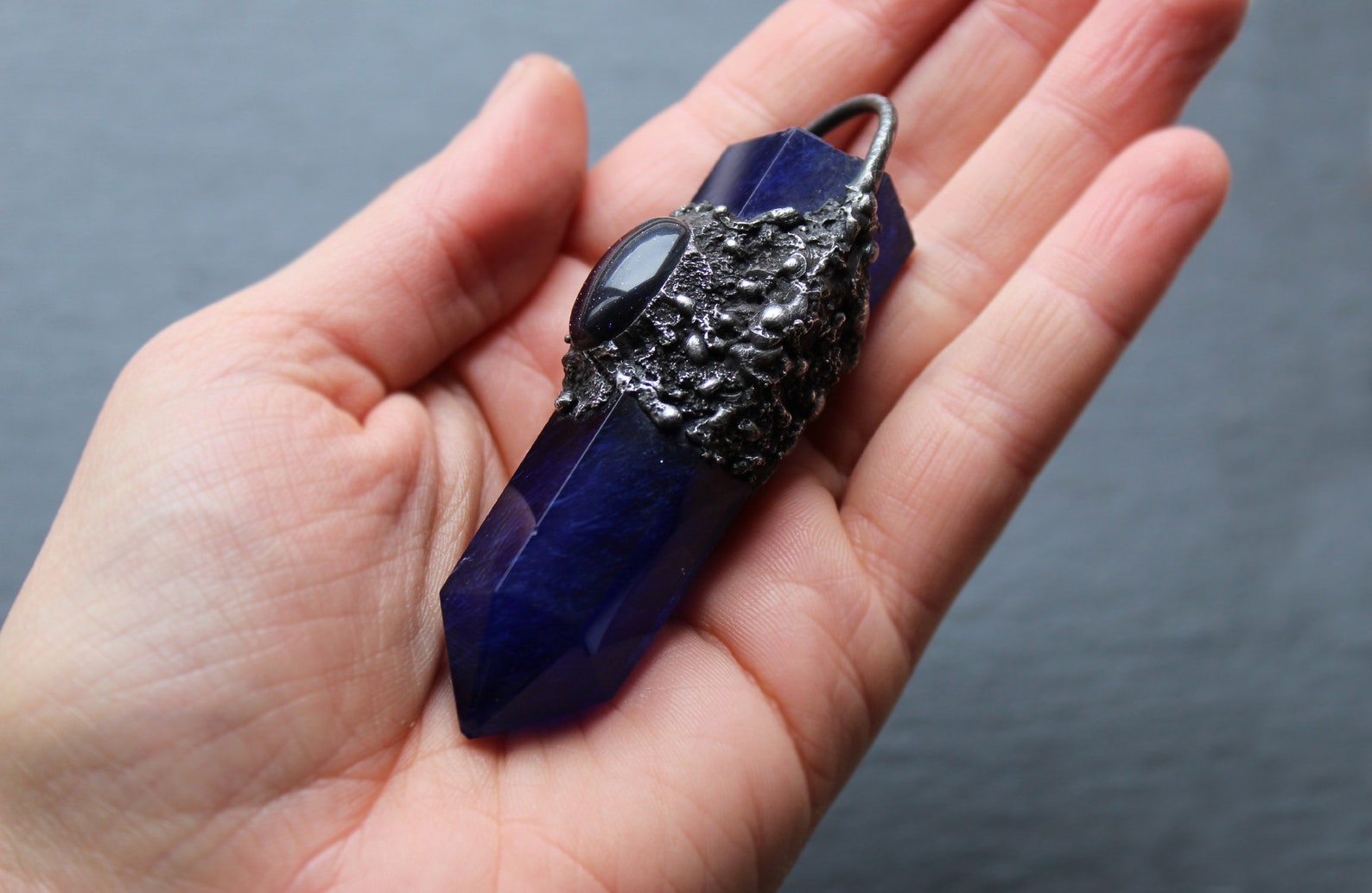 Glass Crystal Pendant Big Blue Crystal Occult Talisman on - Etsy
