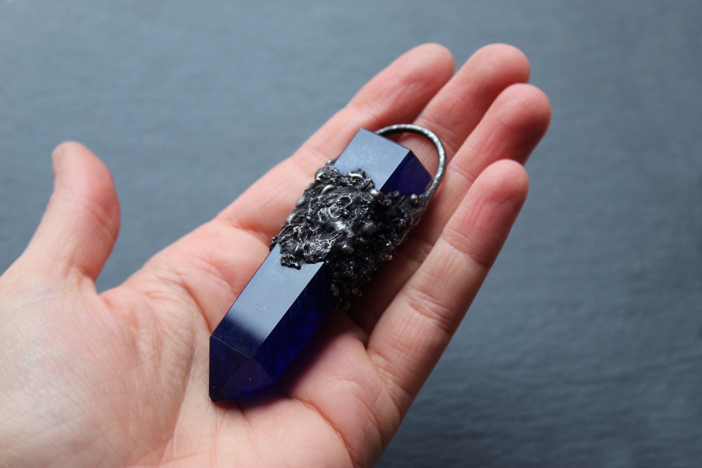 Glass Crystal Pendant Big Blue Crystal Occult Talisman on - Etsy