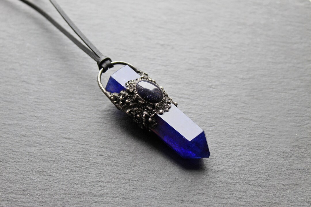 Glass Crystal Pendant Big Blue Crystal Occult Talisman on - Etsy