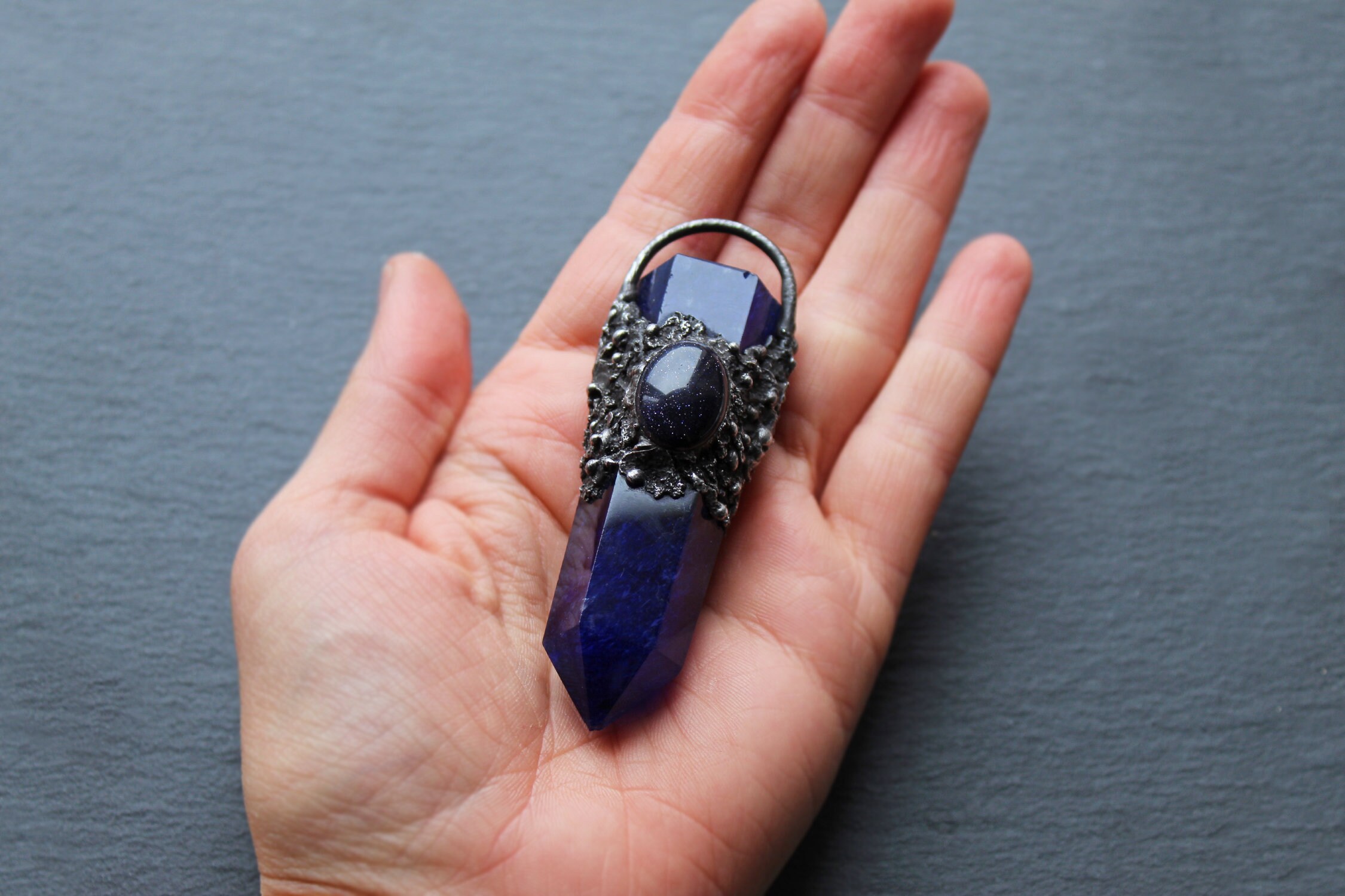 Glass Crystal Pendant Big Blue Crystal Occult Talisman on - Etsy