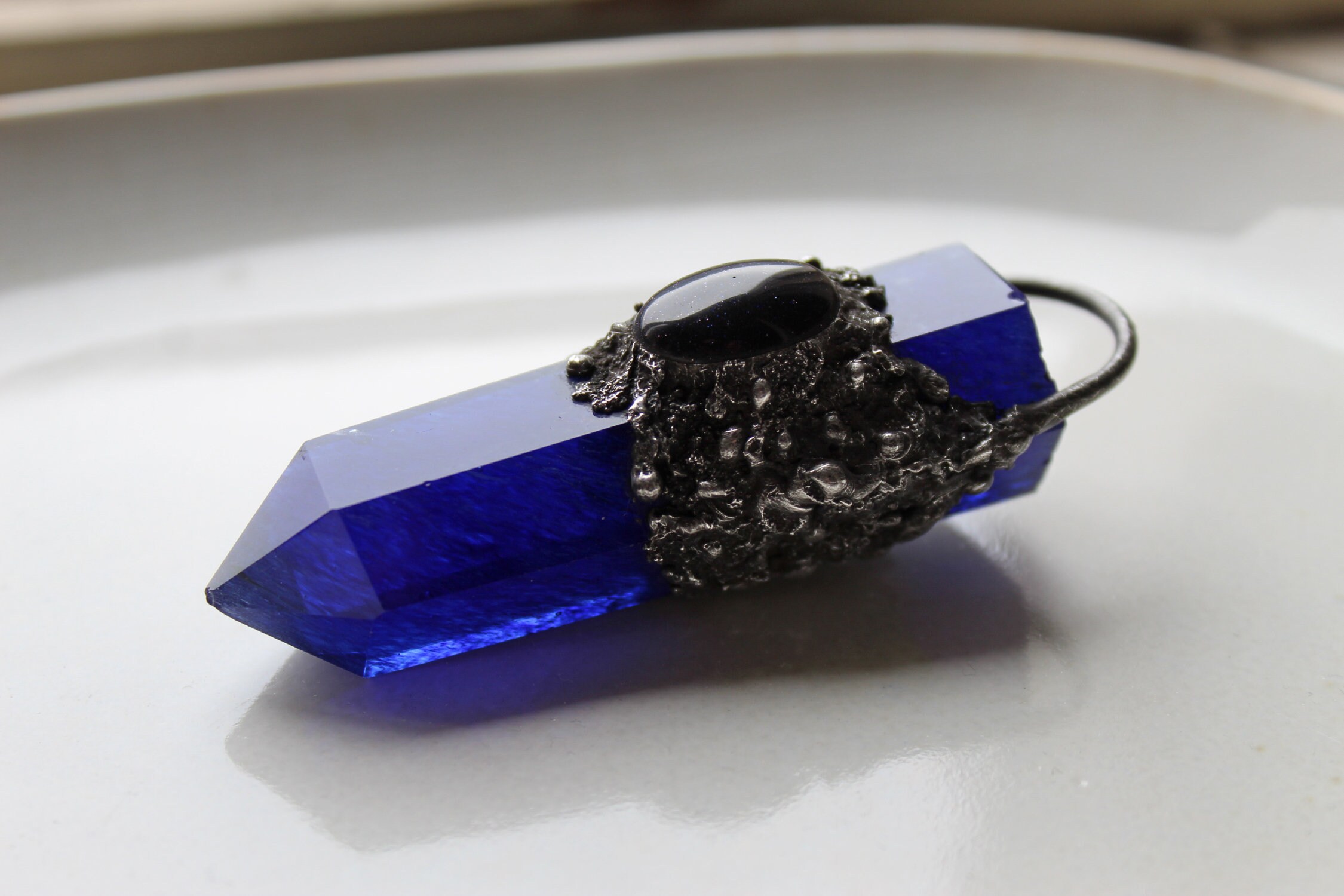 Glass Crystal Pendant Big Blue Crystal Occult Talisman on - Etsy