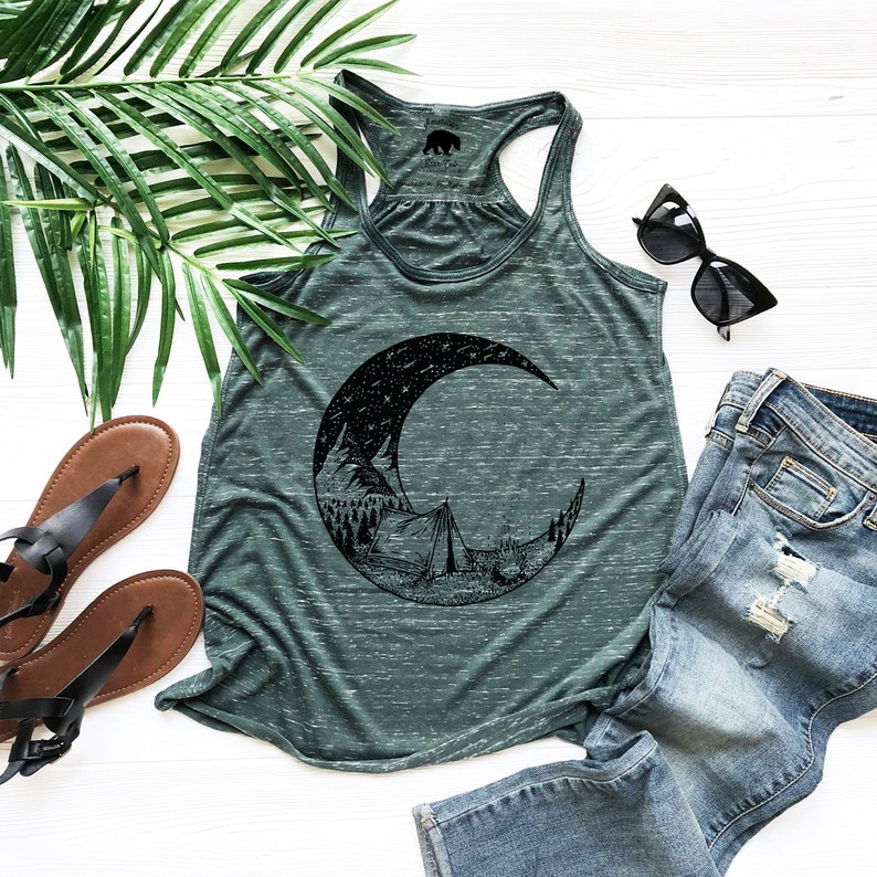 Camping Bonfire Tank Top Crescent Moon Tank Tops Plus Size - Etsy