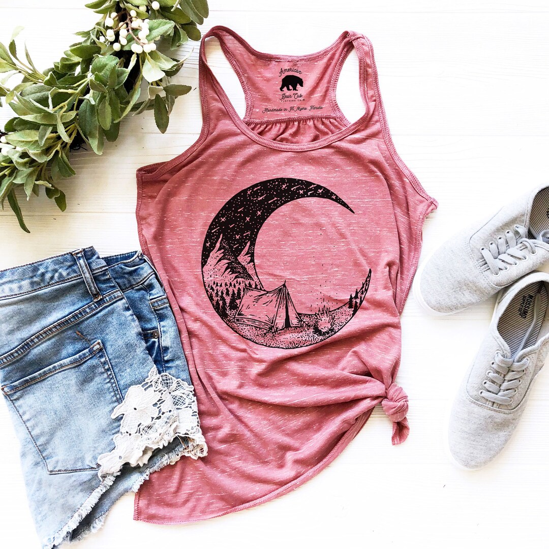 Camping Bonfire Tank Top Crescent Moon Tank Tops Plus Size Clothing ...