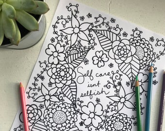 Self Care Printable Coloring Page- Mental Health Wellness- Boho and ...