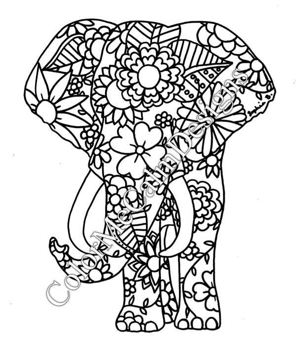 Elephant Printable Adult Coloring Page - Etsy