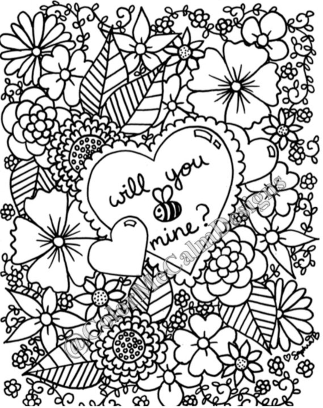 Bee My Valentine Printable Adult Coloring Page - Etsy