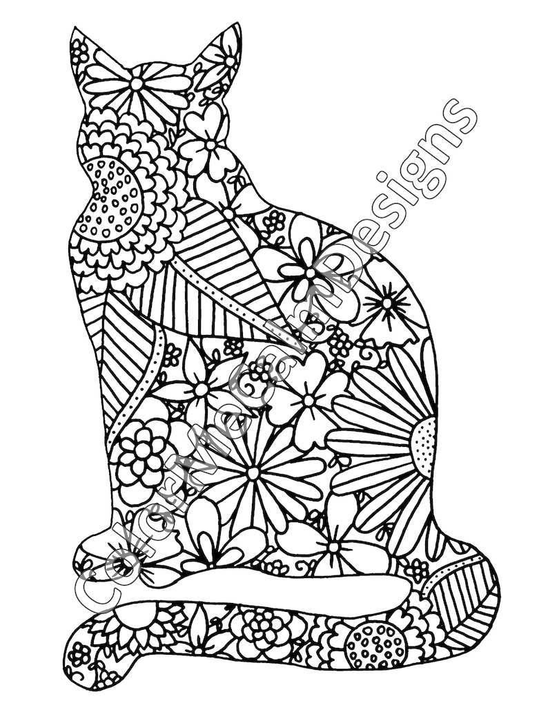 Cat Printable Adult Coloring Page - Etsy