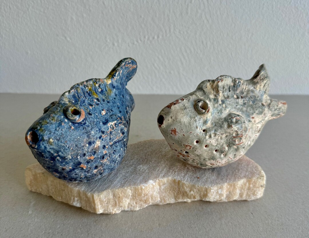 Ceramic Fish Sculpture on Stone Sets of 2 - Etsy