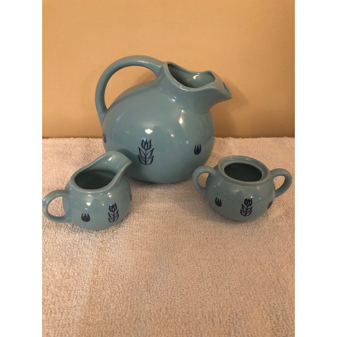 Vintage Cronin Pottery Blue Tulip Pitcher Creamer Sugar Bowl Set - Etsy
