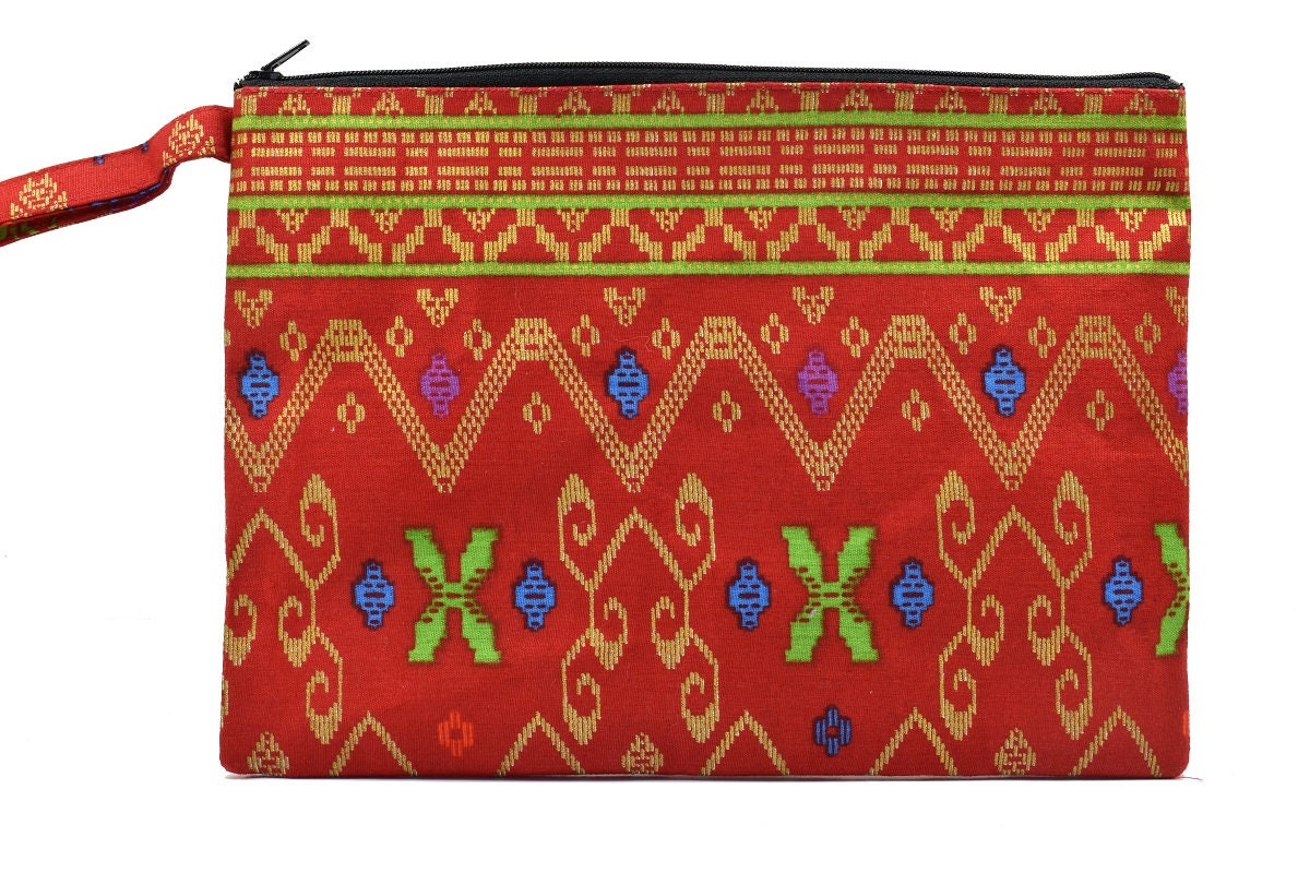Red & Gold Songket Pouch | Wristlet | Borneo Malaysia | Fairtrade ...