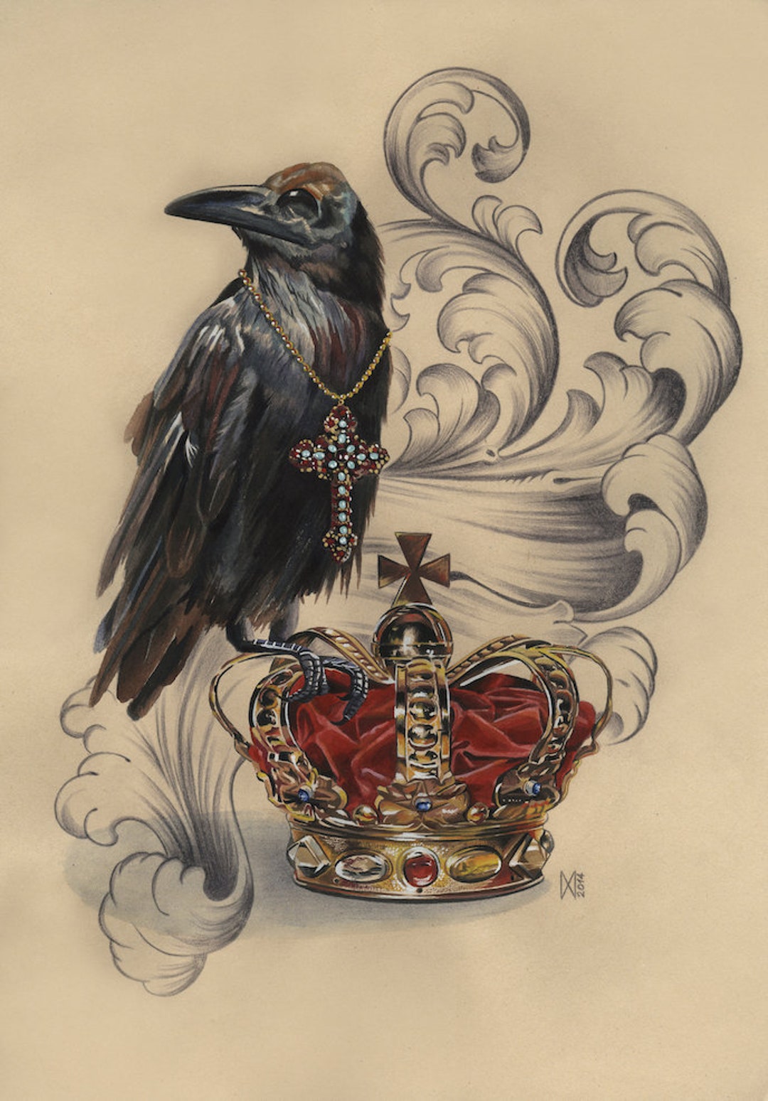 Black Raven With Crown / Digital Printable Art / Gothic Room - Etsy