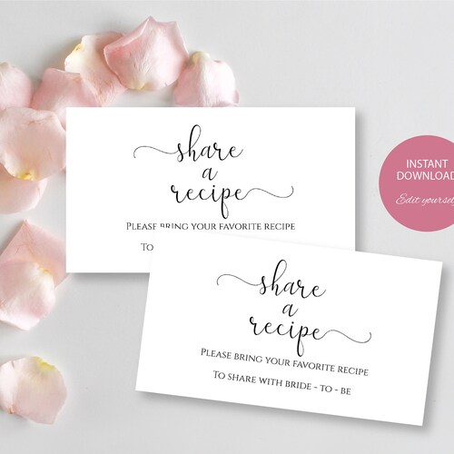 Share A Recipe Card Template Invitation Insert Bridal Shower - Etsy