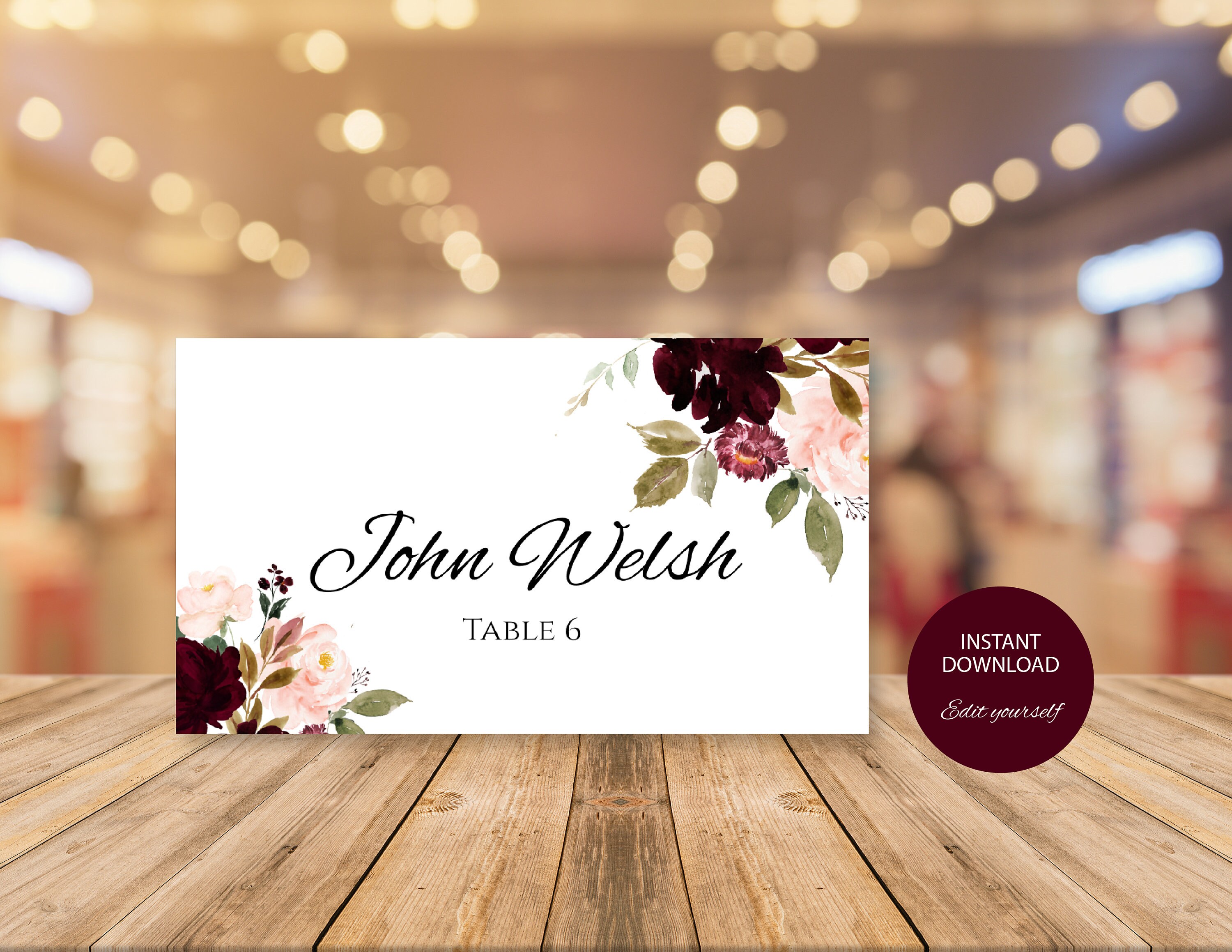 Burgundy Menu Template, Printable, 100% Editable Text, Templett, DIY ...