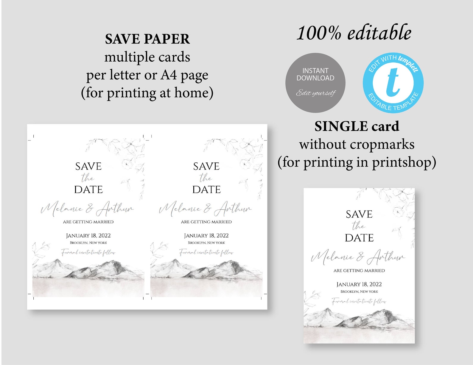 Landscape Wedding Save the Date Invitation and Electronic Invitation ...