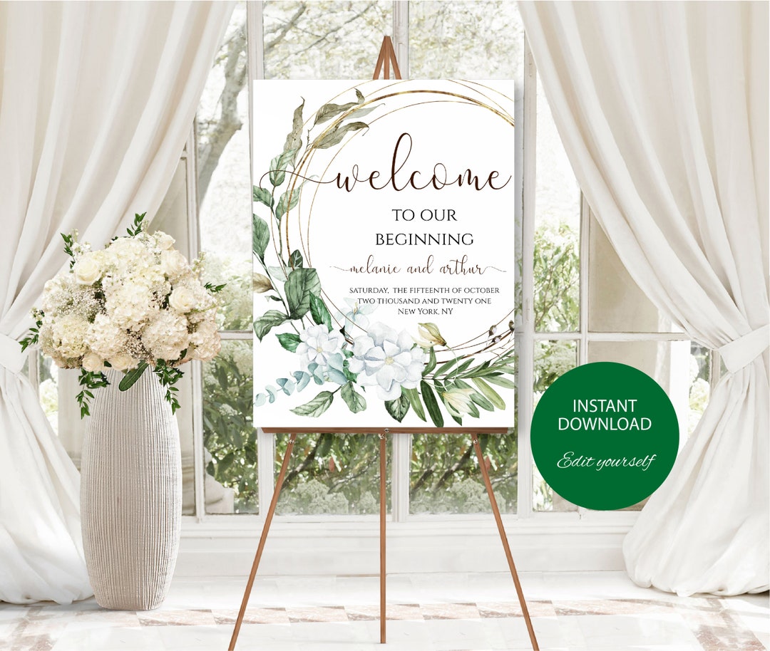Greenery Portrait Welcome Sign Template Instant Download - Etsy