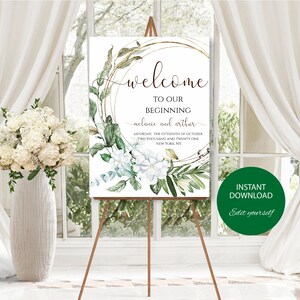 Greenery Portrait Welcome Sign Template, Instant Download, Templett ...