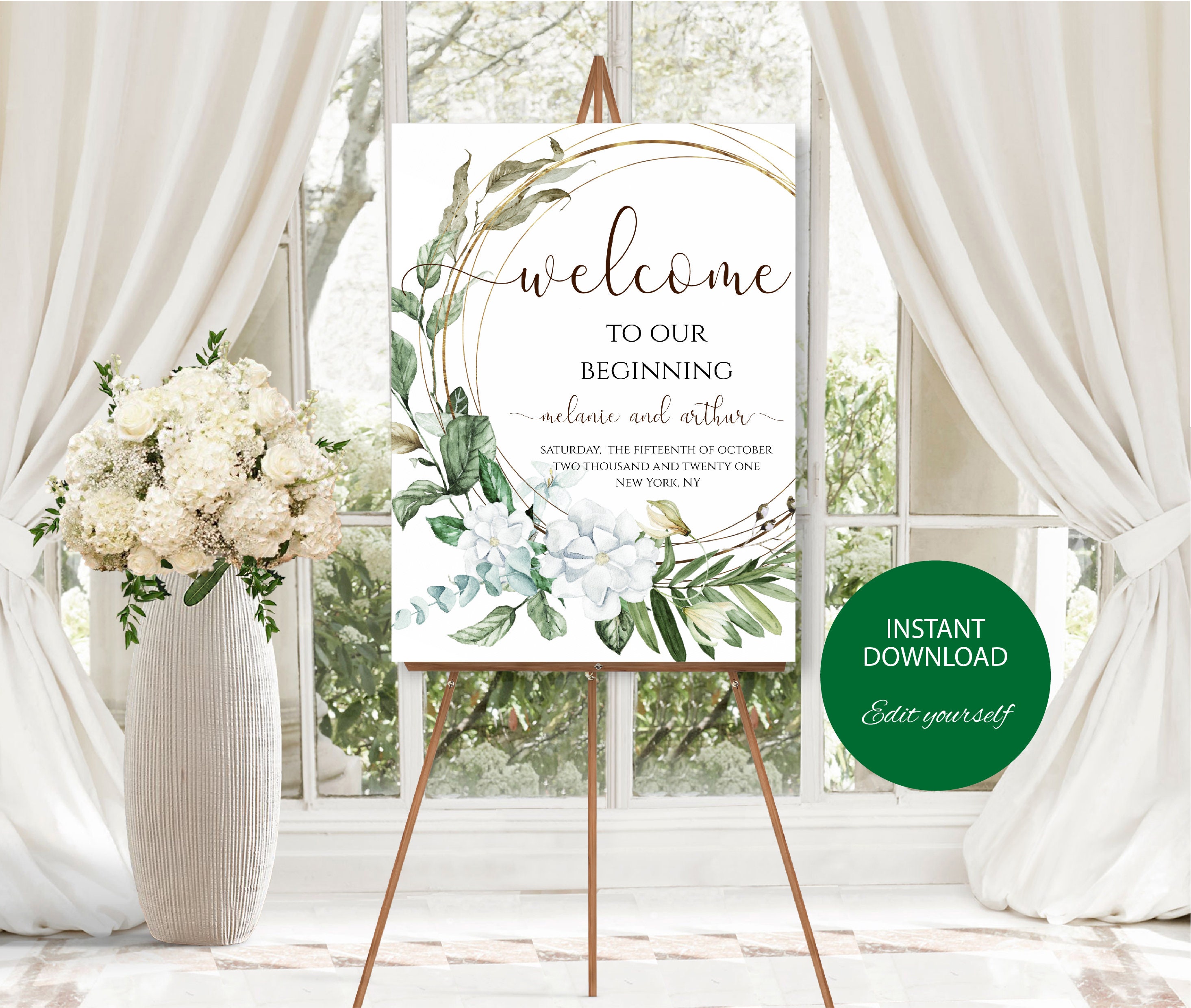 Greenery Portrait Welcome Sign Template Instant Download - Etsy