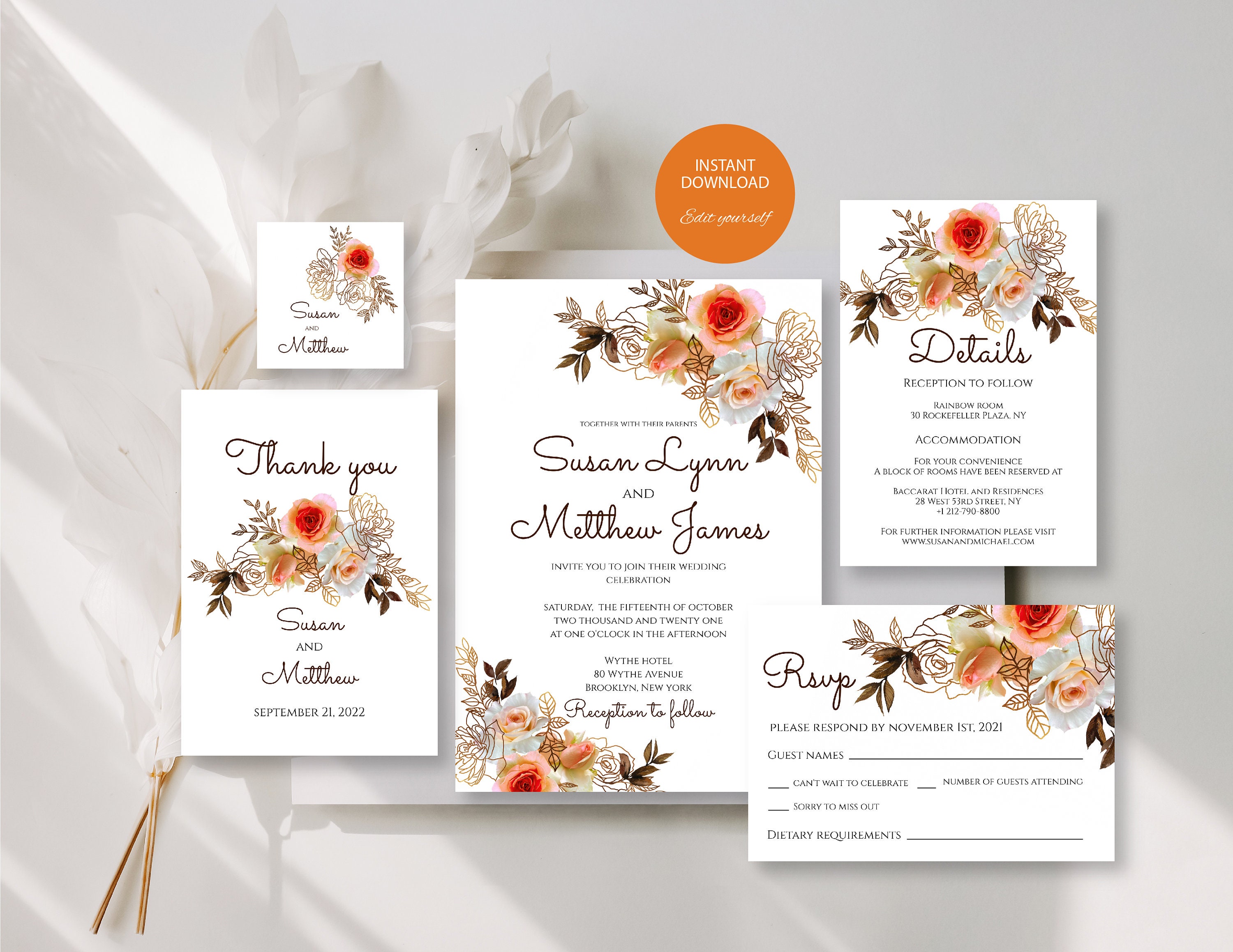 Wedding Invitation Set, Printable Invitation Template, Fully Editable ...