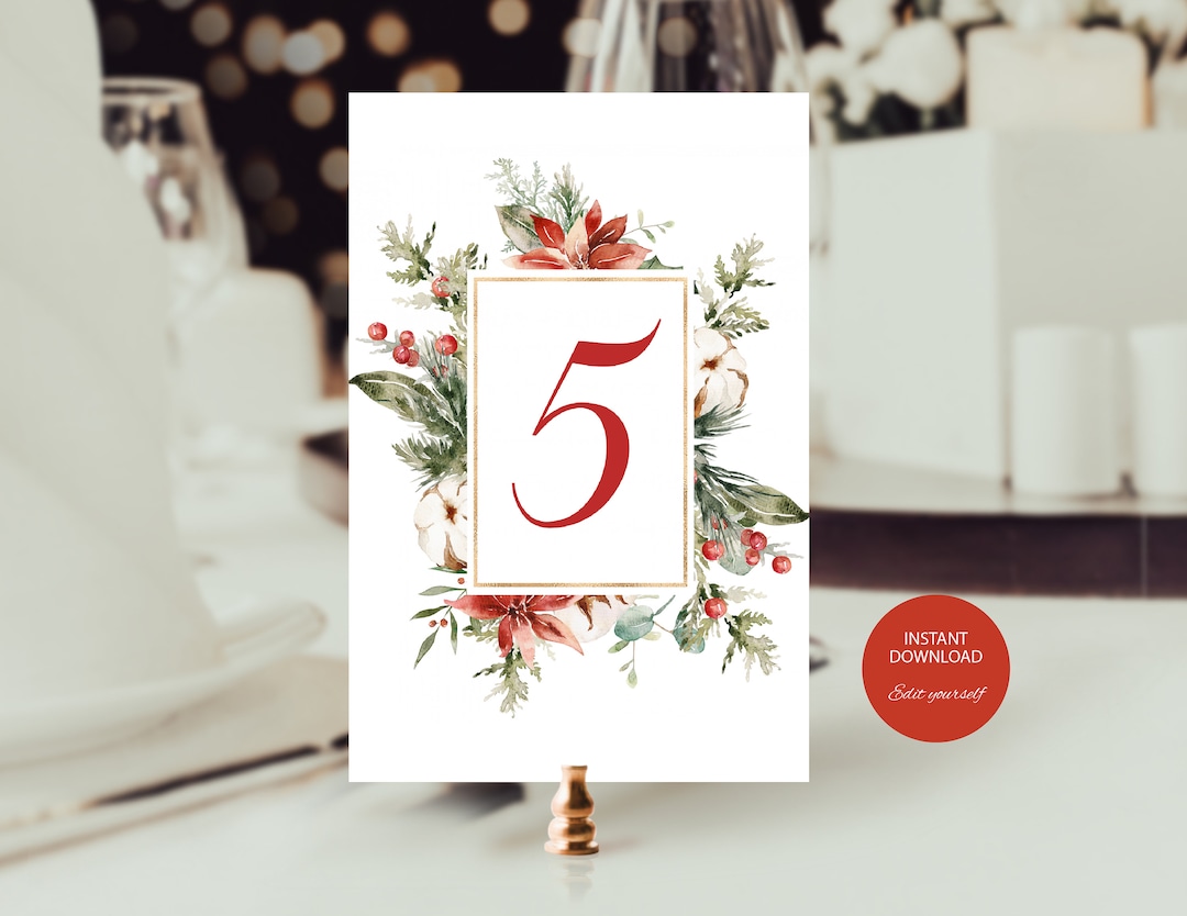 Christmas Dinner Table Numbers, Table Number Template, Instant Download ...