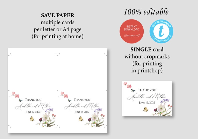 Thank You Card, 100% Editable Text, Instant Download, Try Before You ...