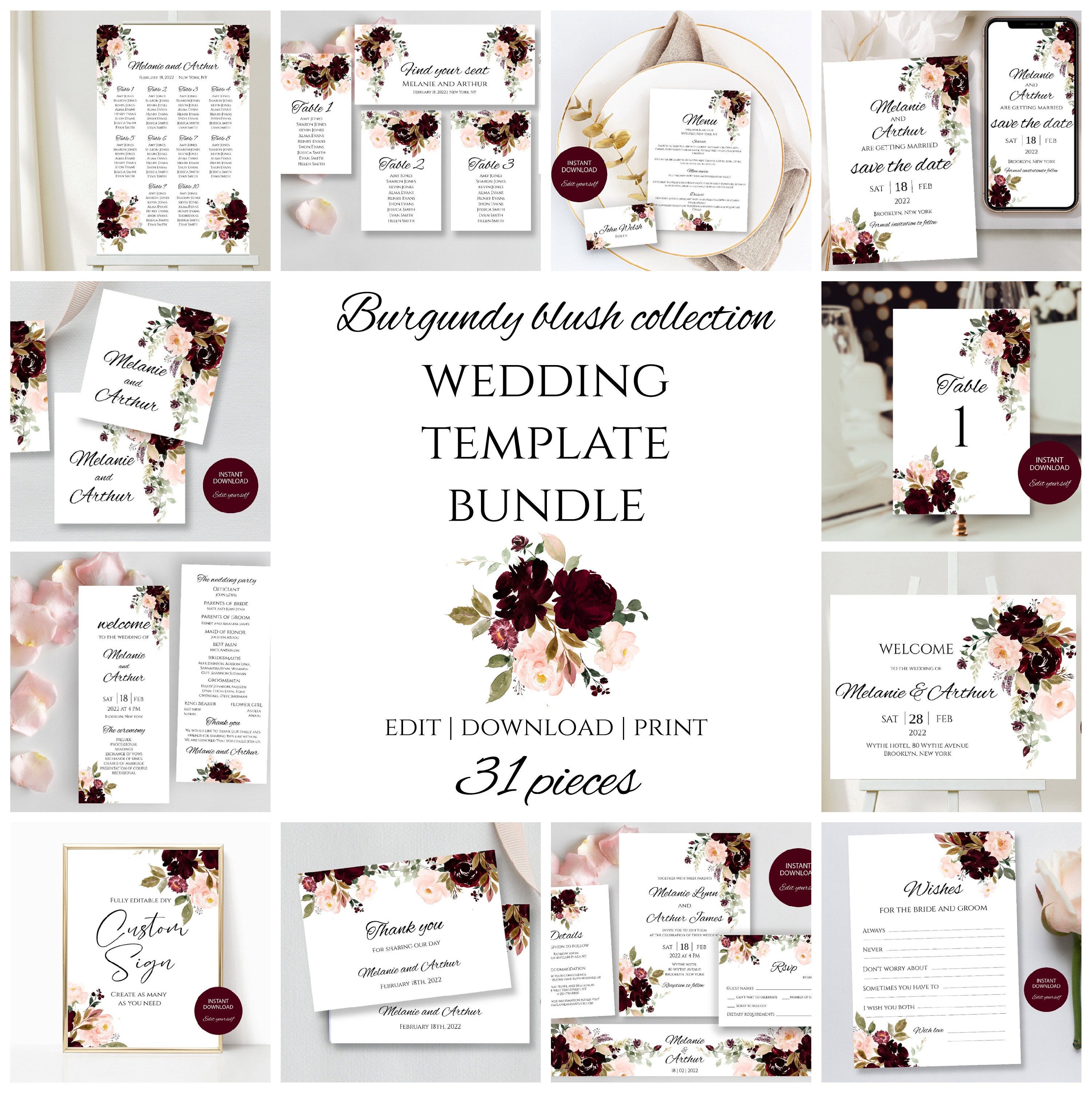 Table Number Template, Instant Download, Fully Editable Wedding Table ...