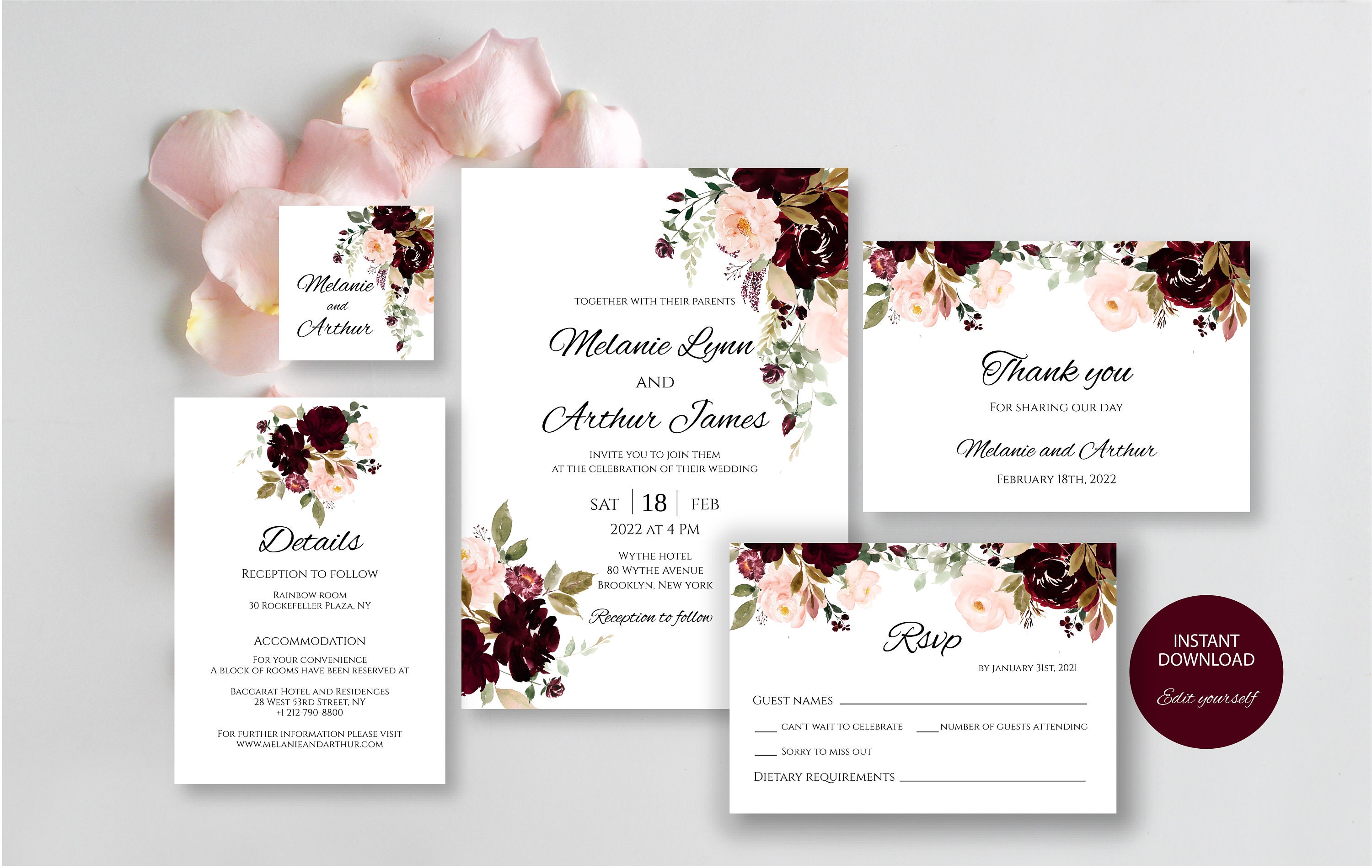 Burgundy Menu Template Printable 100% Editable Text | Etsy