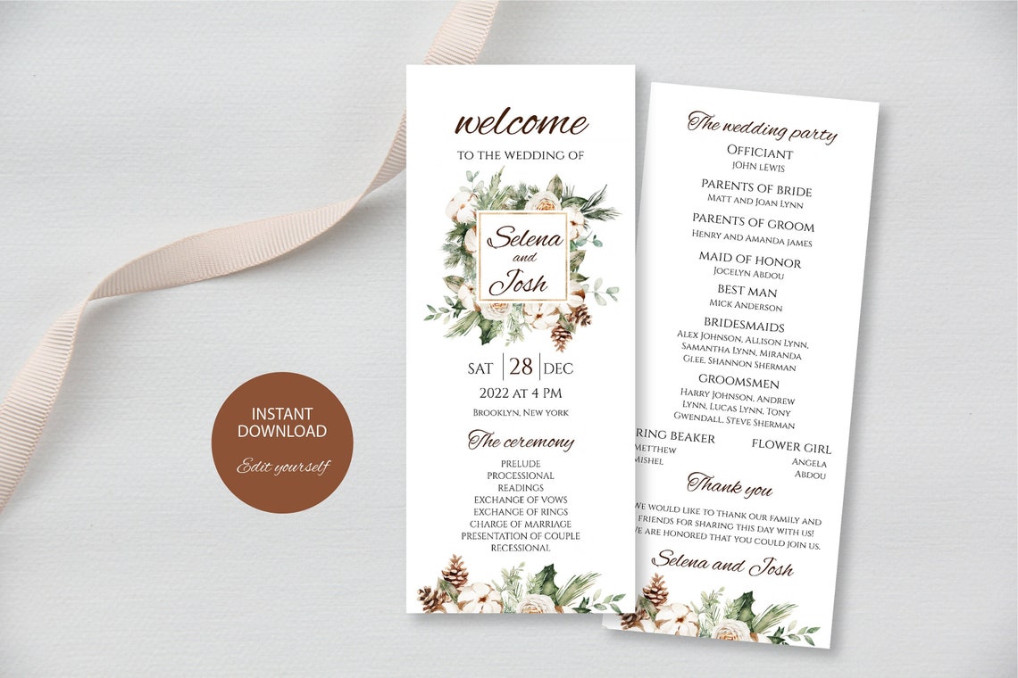 Editable Wedding Program Template, Fully Editable Printable Ceremony ...
