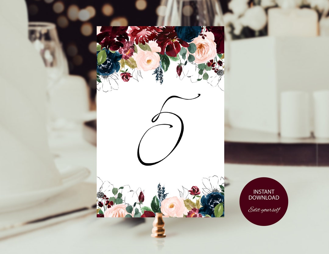 Table Number Template, Instant Download, Fully Editable Wedding Table ...