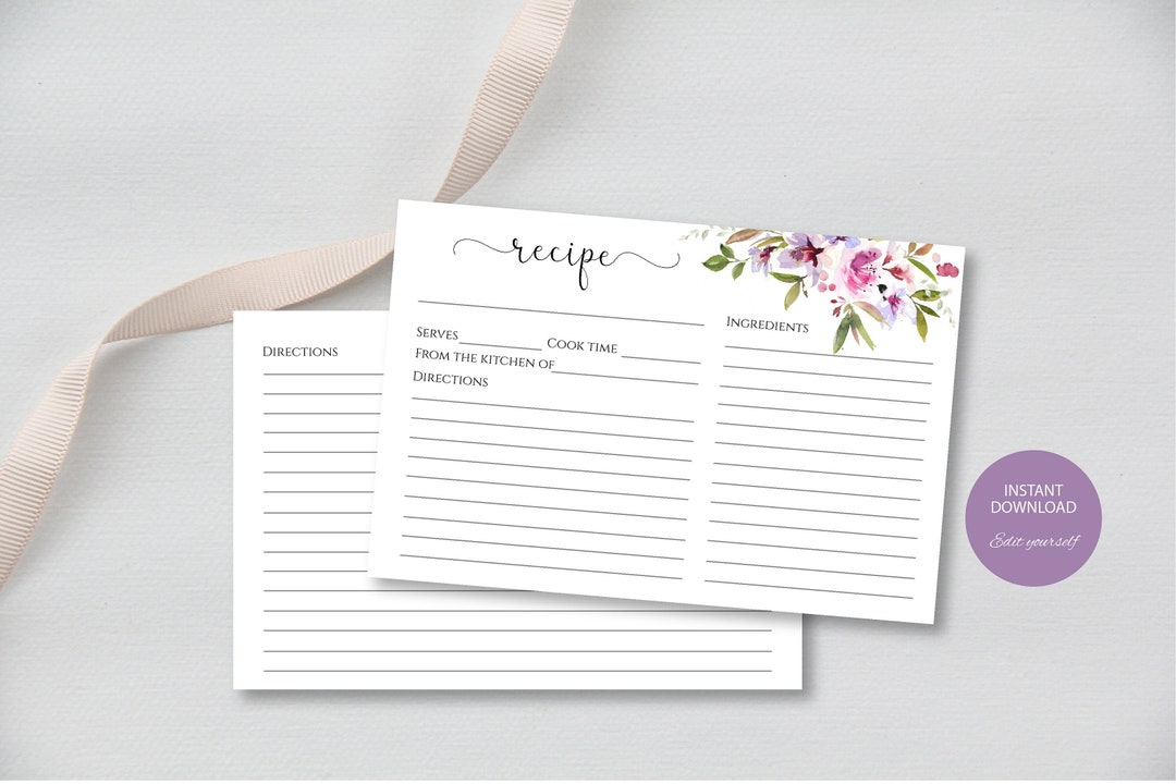 Printable Recipe Card Template, Instant Download, Recipe Cards, DIY ...