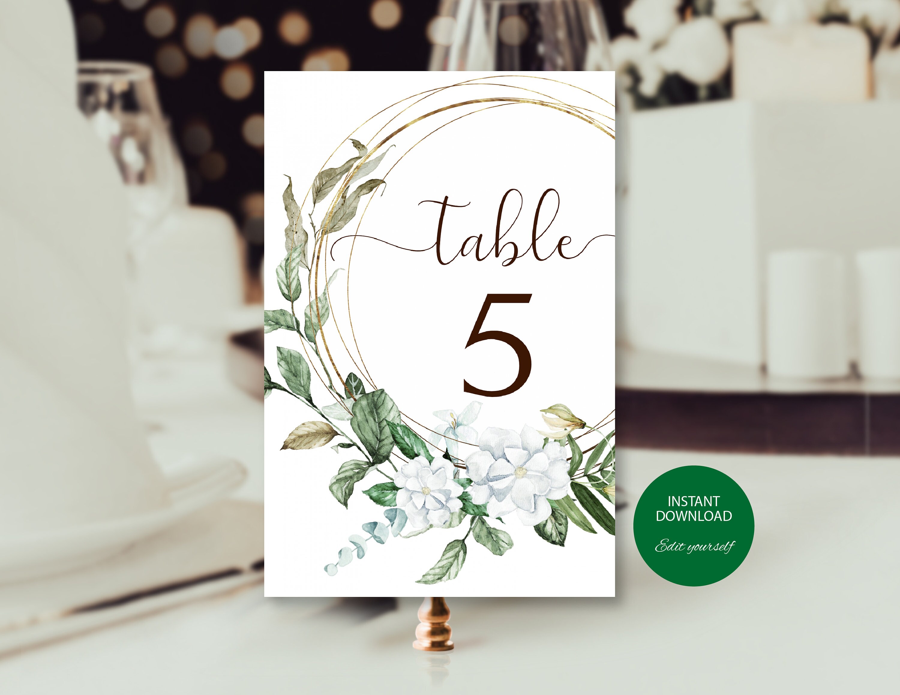 Lush Table Number Template, Instant Download, Fully Editable Greenery ...