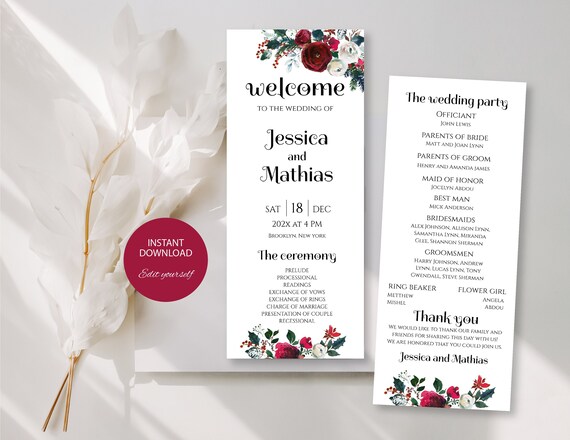 Editable Wedding Program Template Fully Editable Printable - Etsy
