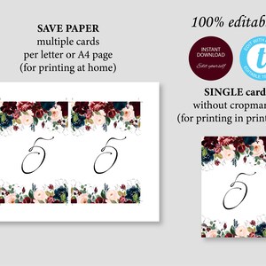 Table Number Template, Instant Download, Fully Editable Wedding Table ...