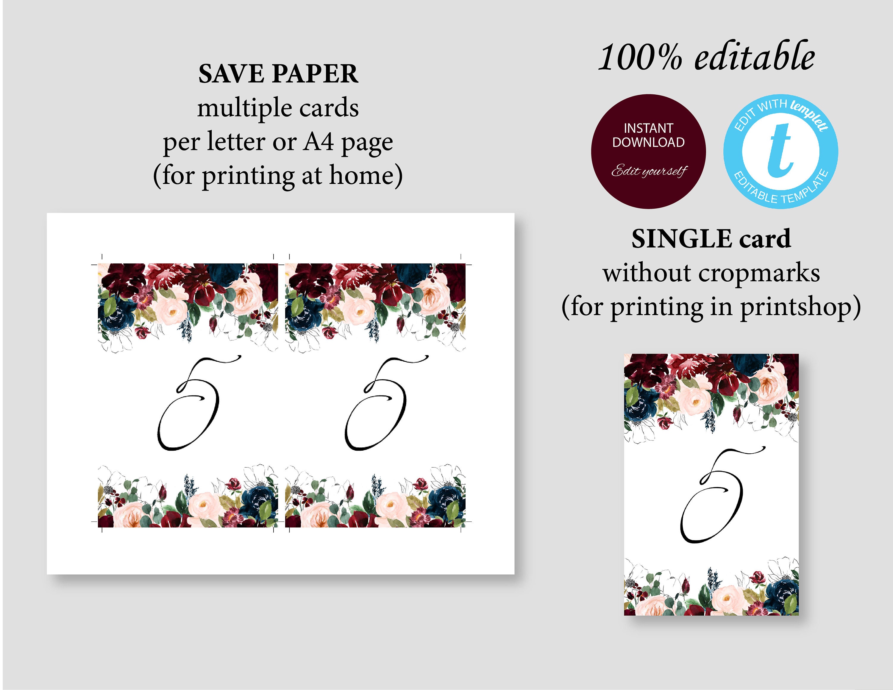 Table Number Template, Instant Download, Fully Editable Wedding Table ...
