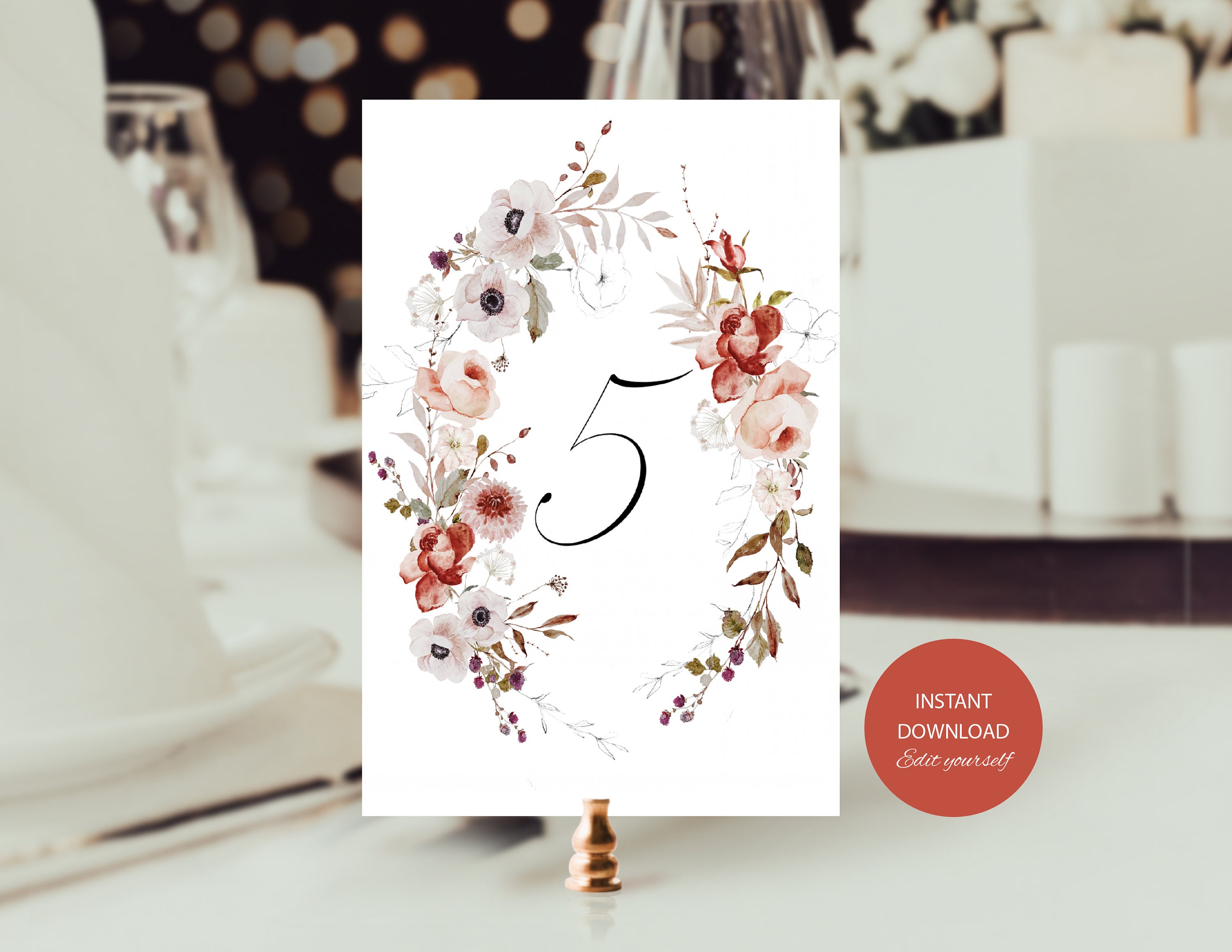 Table Number Template, Instant Download, Fully Editable Vintage Wedding ...