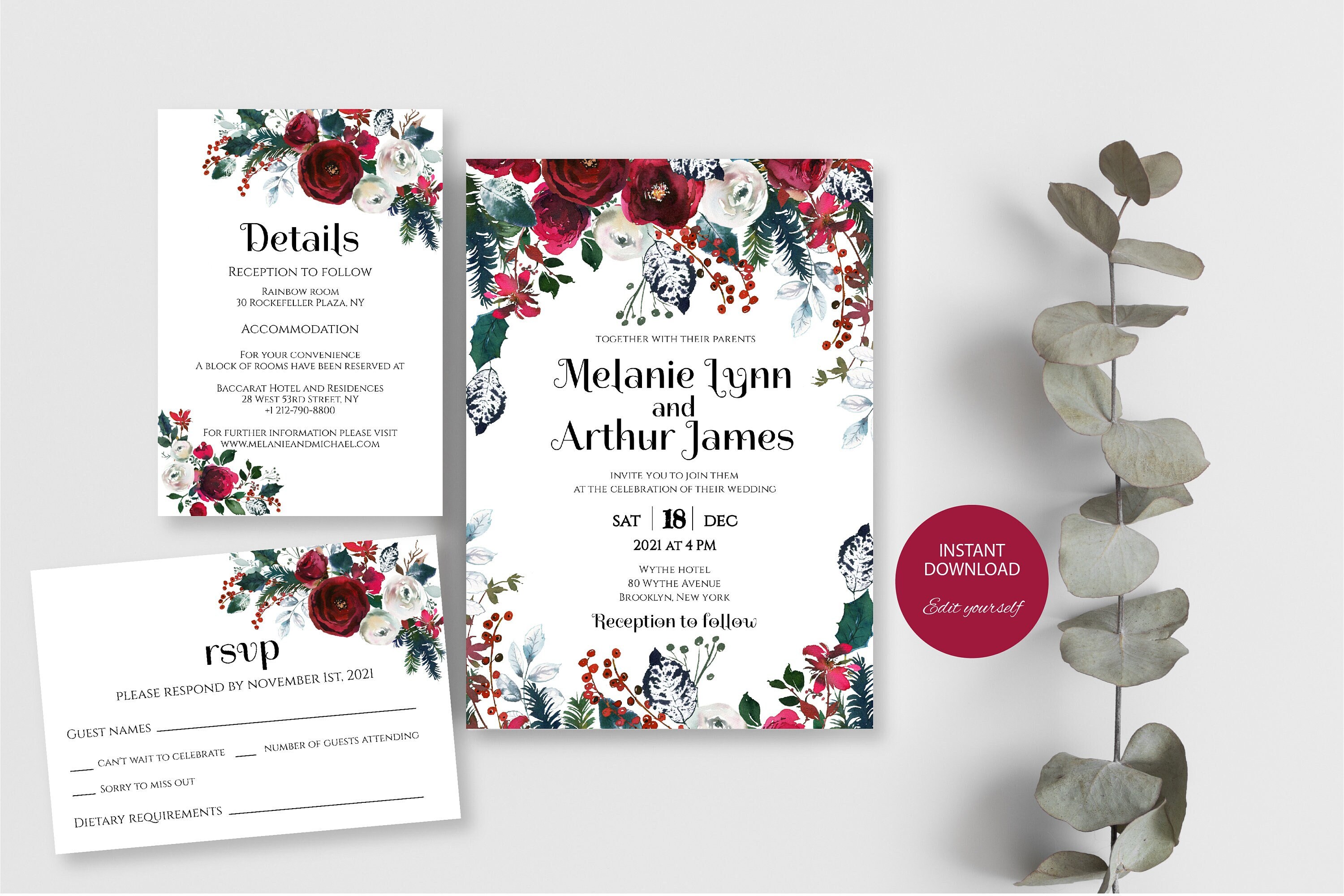 Wedding Invitation Set, Printable Invitation Template, Fully Editable ...