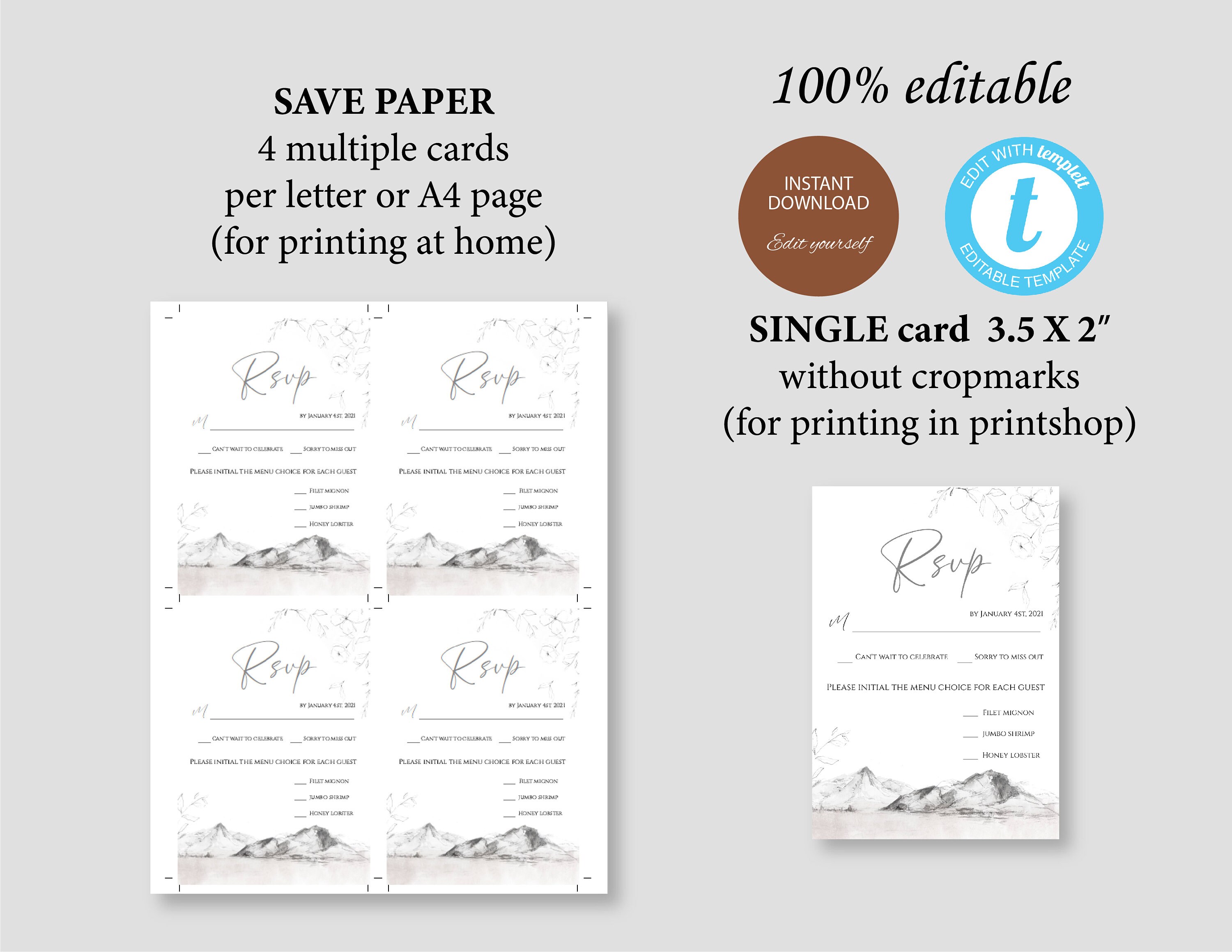 Wedding Invitation Landscape Printable Invitation Template - Etsy