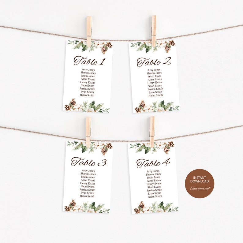 Seating Chart Template Christmas Wedding, Seating Chart Wedding ...